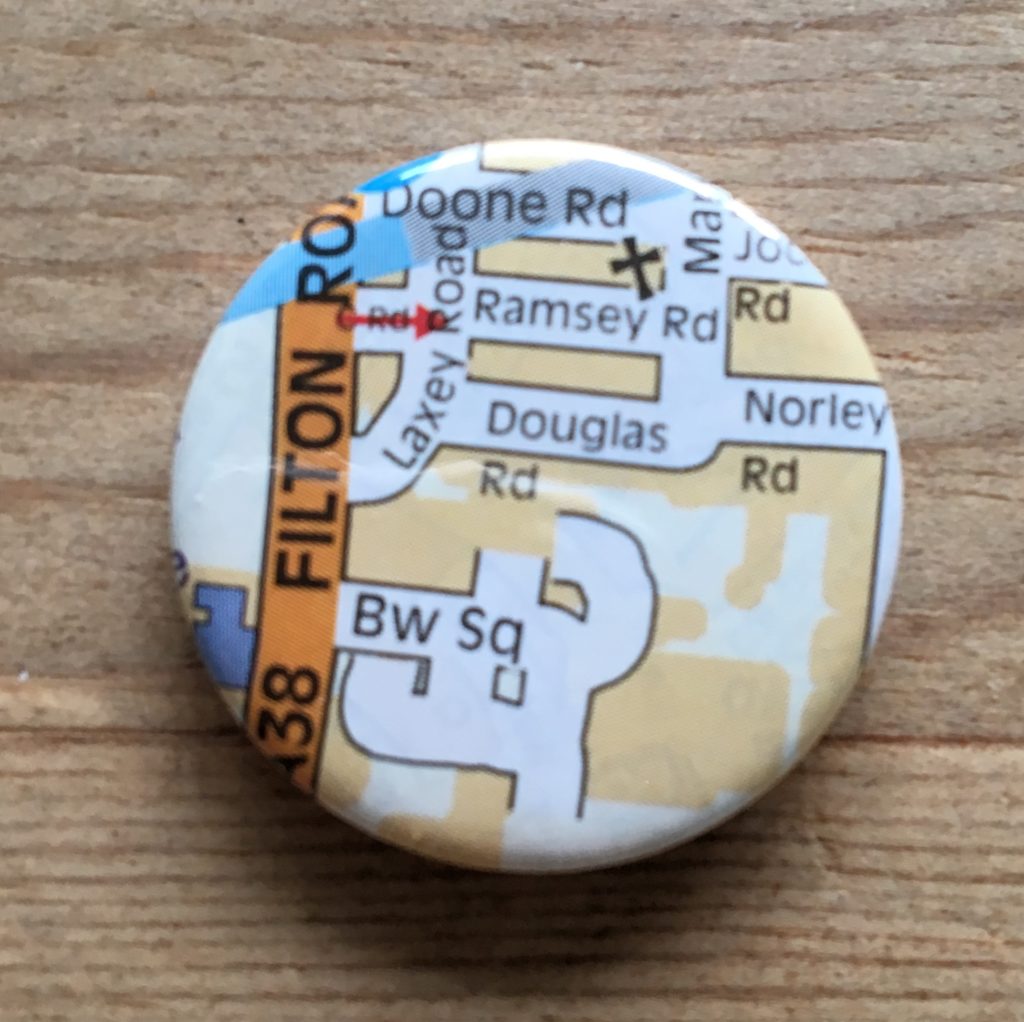 custom made vintage map badges – Rosie and Bright